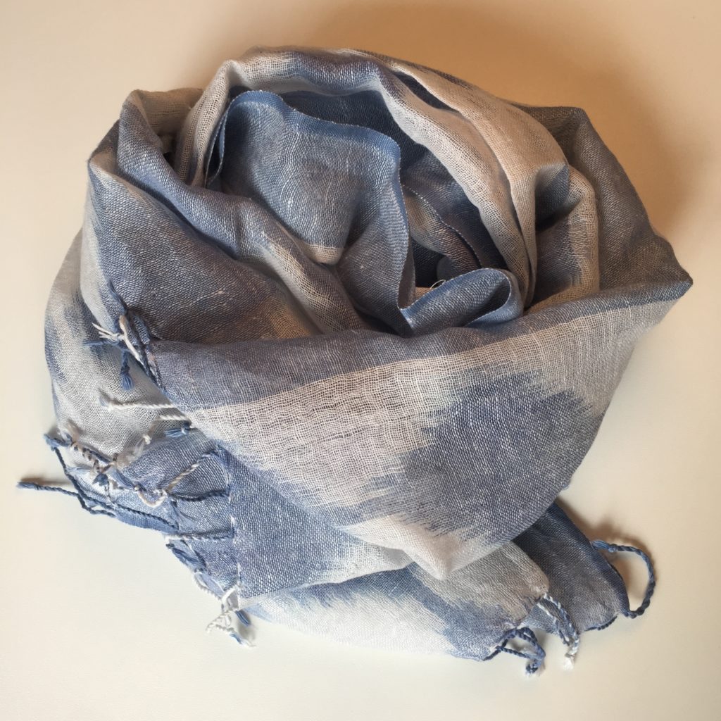 Linen ikat scarf in denim blue – domus home